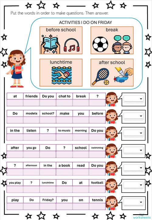 Dou you...? Yes, I do. / No, I don't.. Ficha interactiva | TopWorksheets