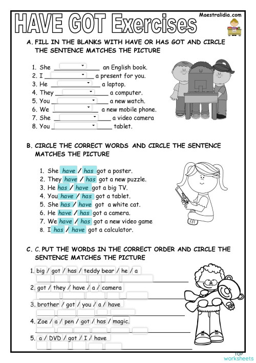 Ripasso verb To Have got. Scheda interattiva | TopWorksheets