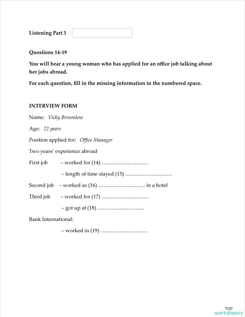 B1 Listening Practice_Test _Part 3 (Form). Interactive worksheet ...