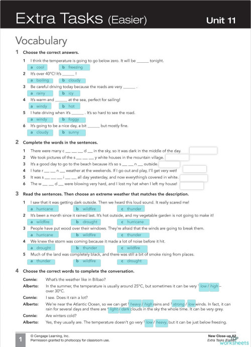 Close-Up A2 Extra Tasks Easier U11. Interactive worksheet | TopWorksheets