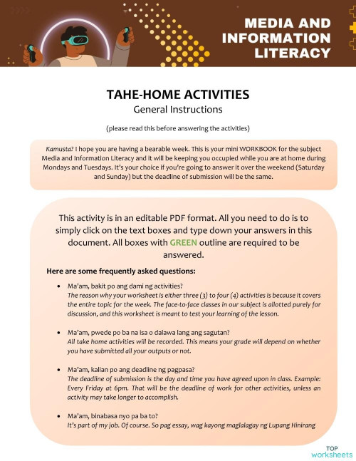 Media and Information Literacy - Week 1 Activity Worksheet. Interactive ...