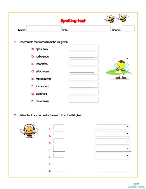 Spelling test # 1. Interactive worksheet | TopWorksheets