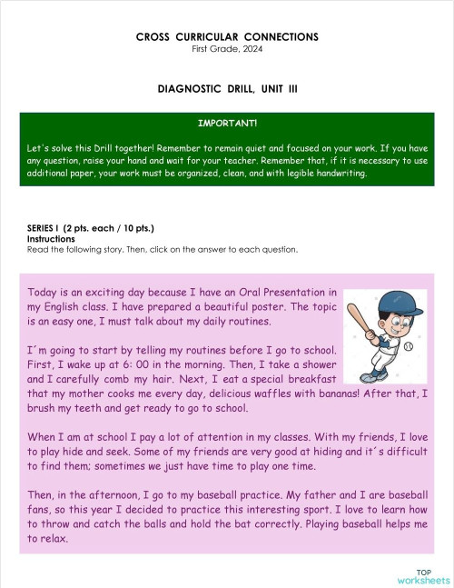 Cross Diagnostic Drill-First Grade-Unit III. Interactive worksheet ...