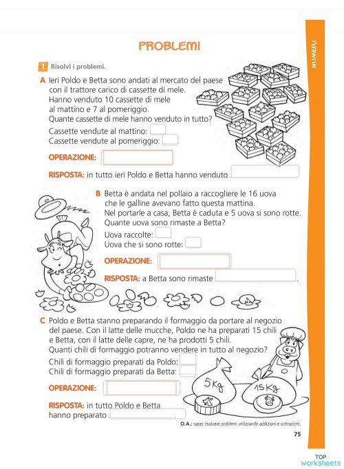 Problemi con addiz e sottraz. Scheda interattiva | TopWorksheets