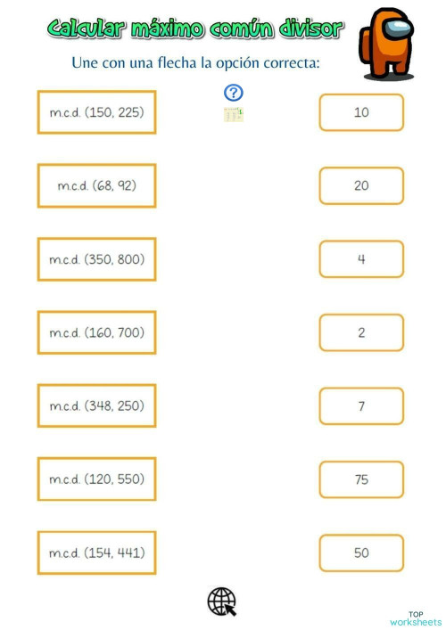 Calcular el MCD 04. Ficha interactiva | TopWorksheets