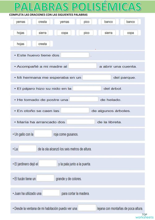 PALABRAS POLISEMICAS. Ficha interactiva | TopWorksheets
