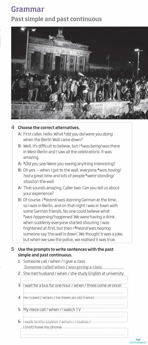 Past Simple/Past Progressive. Interactive worksheet | TopWorksheets