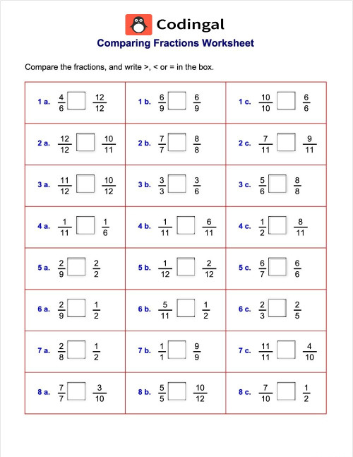 M_G04T01_WC05 Comparing Fractions. Interactive worksheet | TopWorksheets