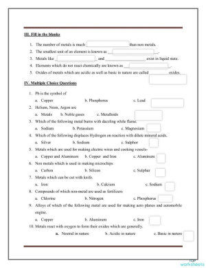 metals and non metals 2. Interactive worksheet | TopWorksheets