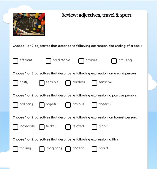 Review: adjectives, travel & sport. Interactive worksheet | TopWorksheets