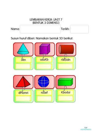 Kenali Bentuk 3D. Interactive worksheet | TopWorksheets