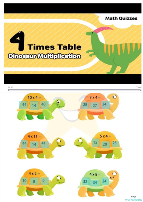4x Tables Dinosaur Multiplication. Interactive worksheet | TopWorksheets