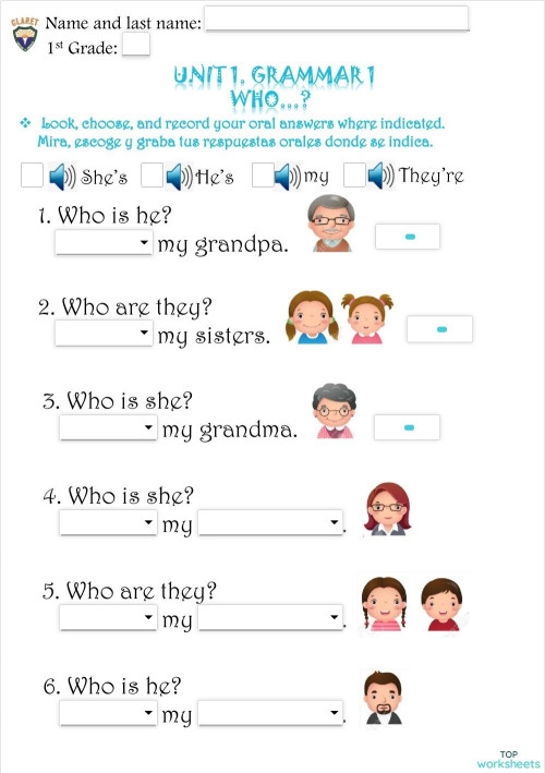1st G. Unit 2. Grammar 1. Evaluated activity. Interactive worksheet | TopWorksheets