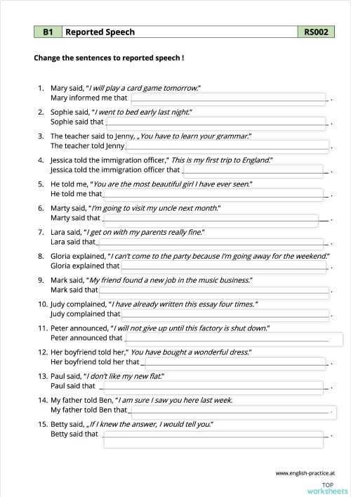 Reported speech 2. Interactive worksheet | TopWorksheets