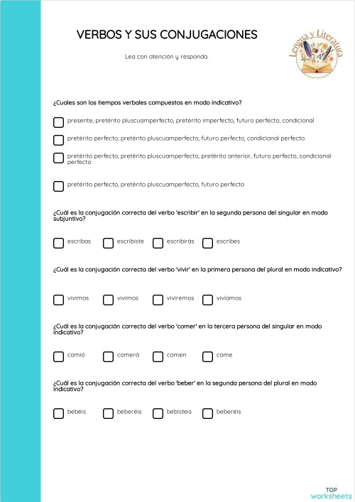 Verbos: fichas interactivas y ejercicios online | TopWorksheets