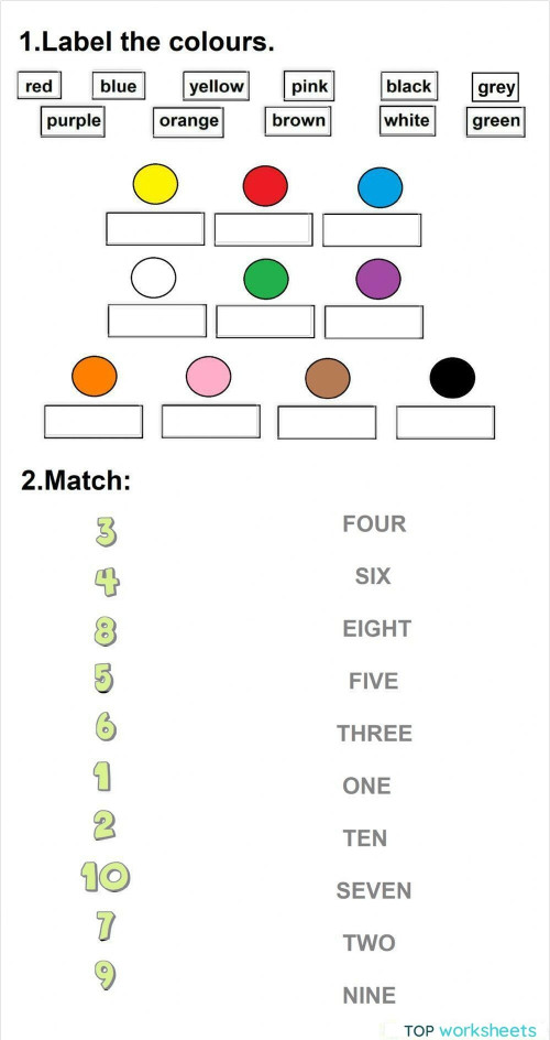 EN2-U0-Colours-numbers. Interactive worksheet | TopWorksheets