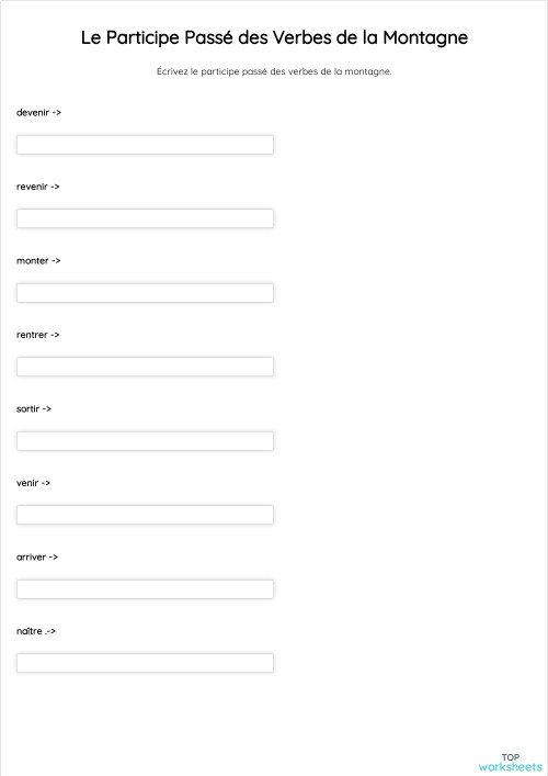 Le Participe Passé des Verbes de la Montagne. Fiche interactive ...