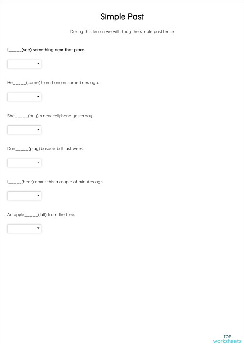 Simple Past. Interactive worksheet | TopWorksheets