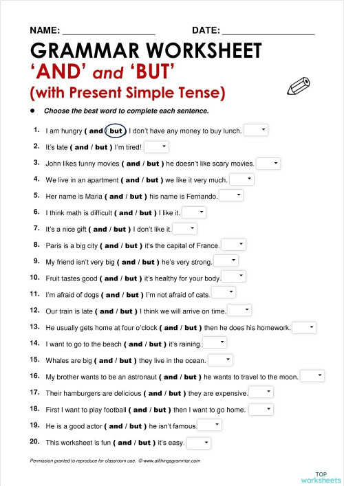 NEO EXTRA EXERCISE BUT / AND. Interactive worksheet | TopWorksheets
