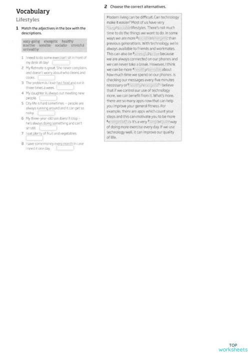 lifestyles B1 roadmap. Interactive worksheet | TopWorksheets