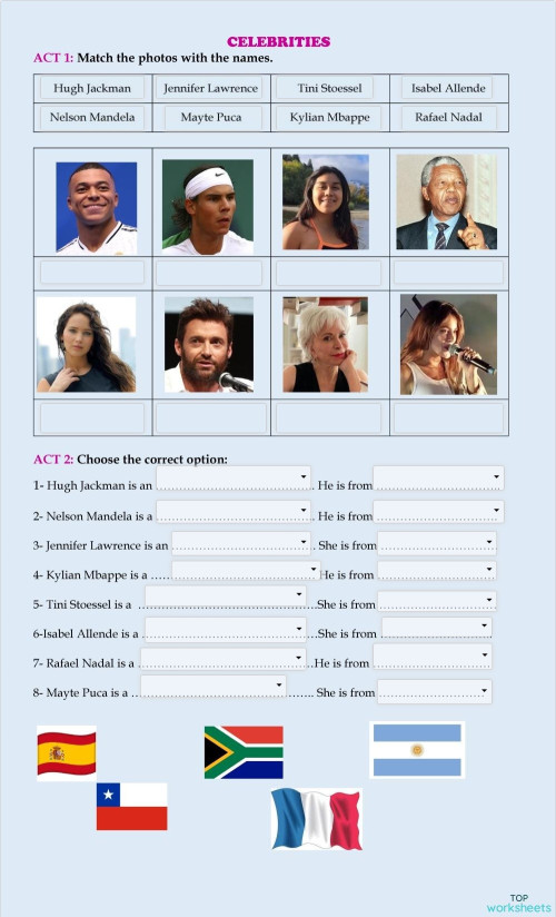 Celebrities- b. Interactive worksheet | TopWorksheets