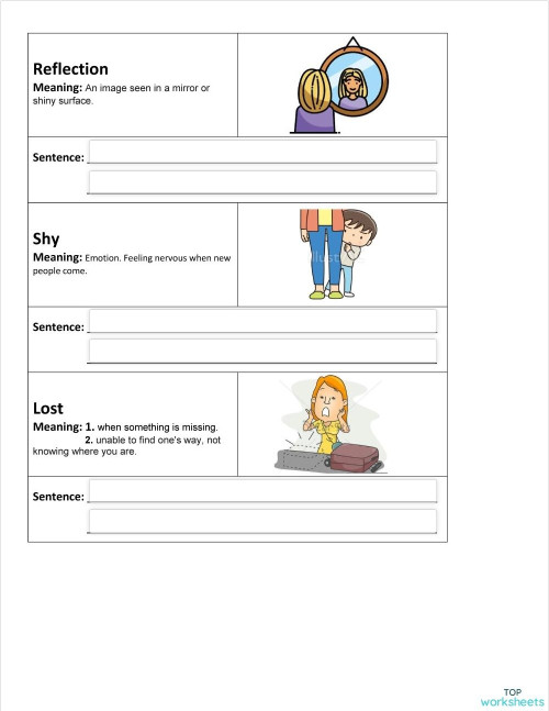 Words (reflection shy lost) - 1. Interactive worksheet | TopWorksheets