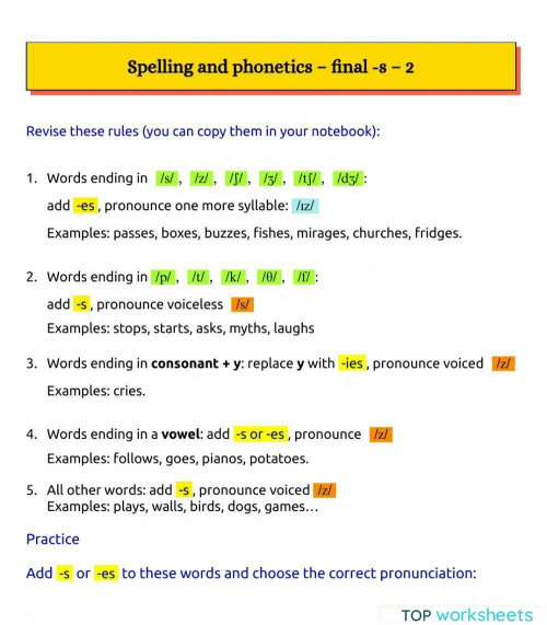 Phonetics: pronunciation of final -s - 2. Interactive worksheet ...