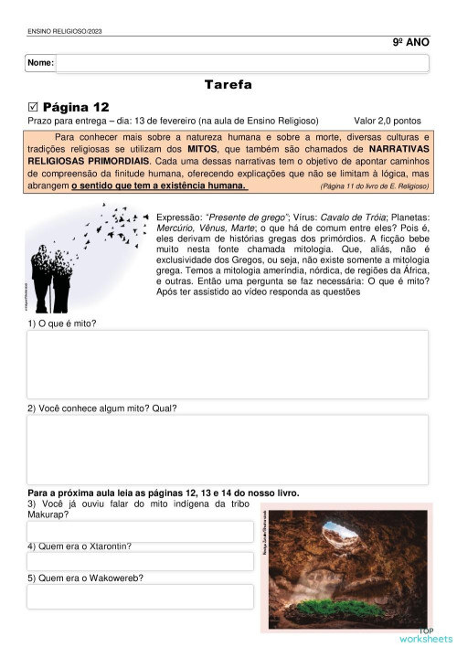 Tarefa página 12 9º ano. Ficha interativa | TopWorksheets