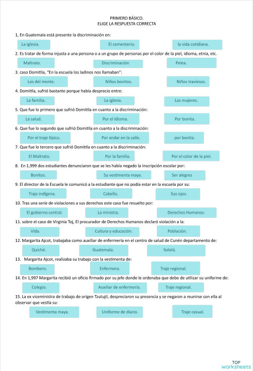 RECUPERACIÓN CULTURA PRIMERO BÁSICO25. Ficha interactiva | TopWorksheets