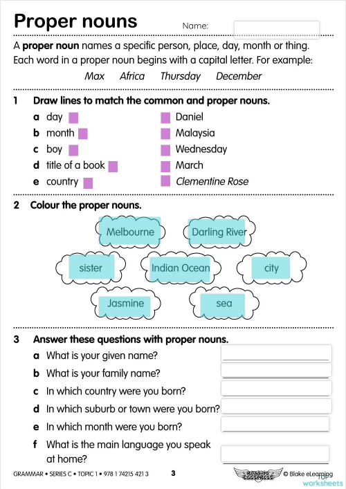 2 Grammar Proper Nouns. Interactive worksheet | TopWorksheets