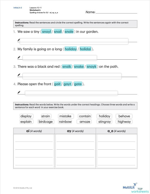 Lesson 11 Long a sound. Interactive worksheet | TopWorksheets