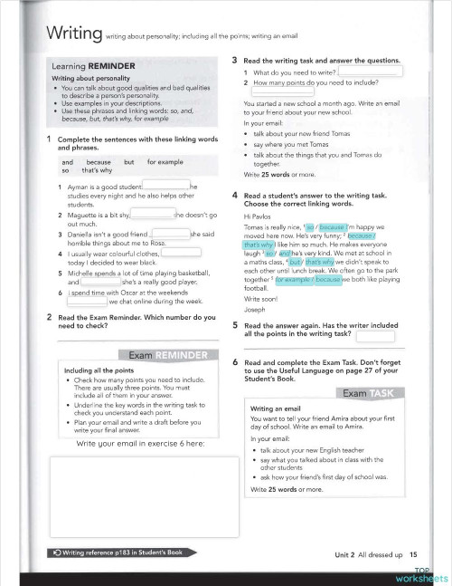 Close-Up A2 U2 Writing. Interactive worksheet | TopWorksheets