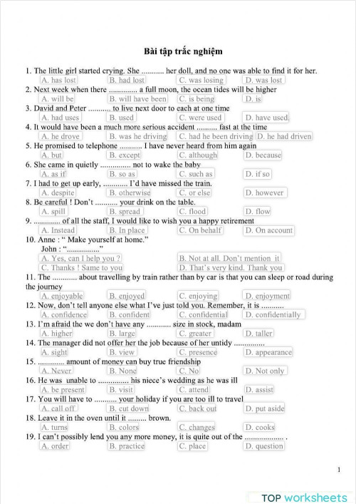 Test 1 - English. Interactive worksheet | TopWorksheets