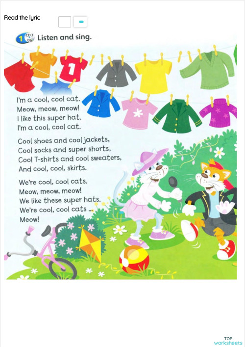 Level 1 - Unit 7 - Reading Songs Lyric. Interactive worksheet ...