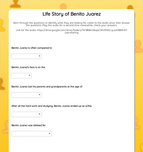 Life Story of Benito Juarez. Interactive worksheet | TopWorksheets