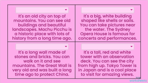 Match to the places. Ficha interativa | TopWorksheets