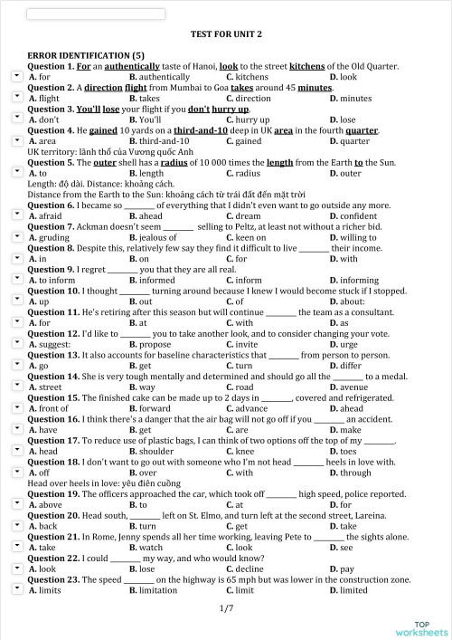 [ADVANCED ENGLISH] TEST FOR UNIT 2 - B2. Interactive worksheet ...