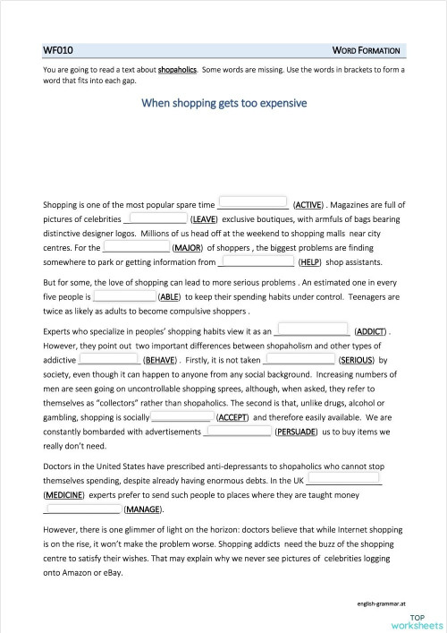 WORD FORMATION TEENS UNIT 13. Interactive worksheet | TopWorksheets