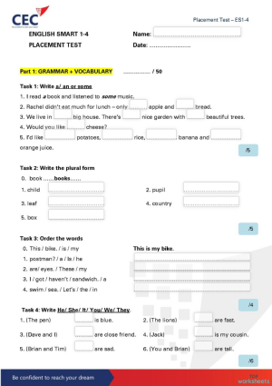 ES1-4_Placement Test. Interactive worksheet | TopWorksheets