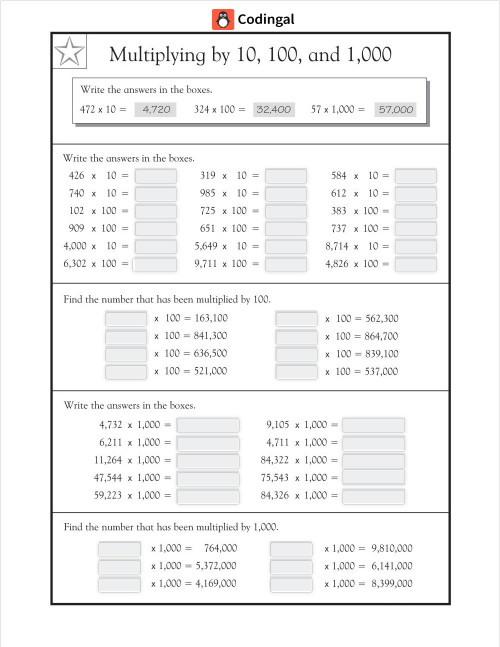 M_G02M10L46_WA02_Multiplying by 10 , 100 and 1000. Interactive worksheet | TopWorksheets