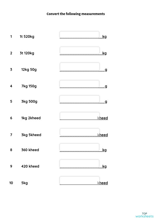 mass conversion. Interactive worksheet | TopWorksheets