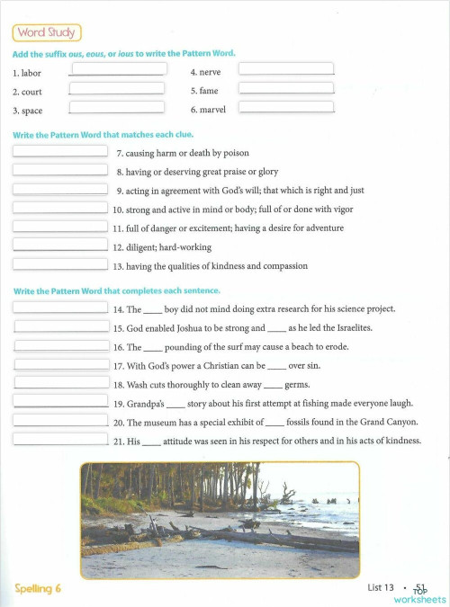 List 13: Word Study pg 51. Interactive worksheet | TopWorksheets