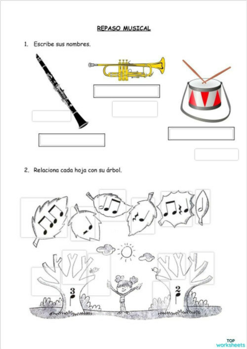 FICHA REPASO MÚSICA TOPWORSHEETS. Ficha interactiva | TopWorksheets