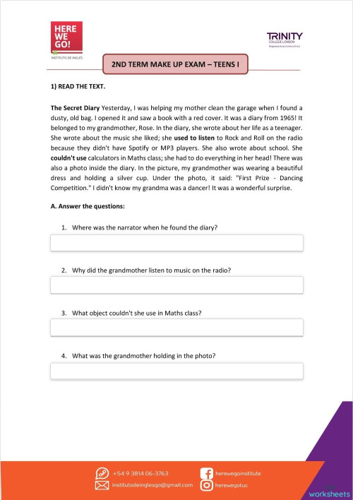 2ND TERM MAKE UP TEST - TEENS I. Interactive worksheet | TopWorksheets
