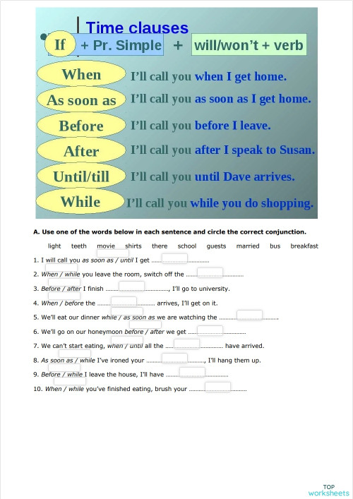 Future Time Clauses 04. Interactive worksheet | TopWorksheets