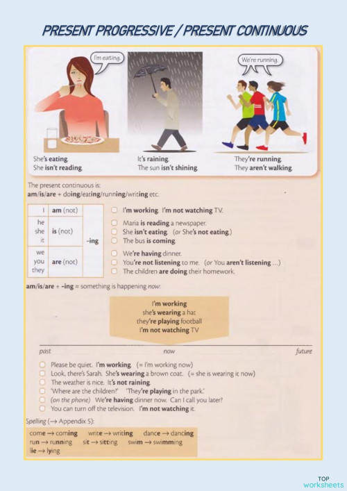 REVIEW - SIMPLE PRESENT, PRESENT PROGRESSIVE. Interactive worksheet ...