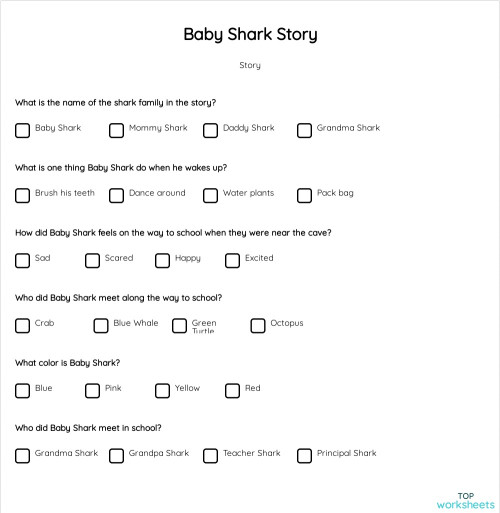 Baby Shark Story. Interactive worksheet | TopWorksheets
