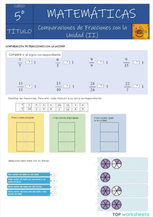 Comparaciones de fracciones con la unidad (ii). Ficha interactiva ...