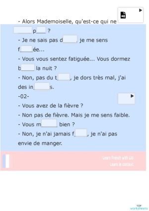 avoir mal a exercice 1. Ficha interactiva | TopWorksheets