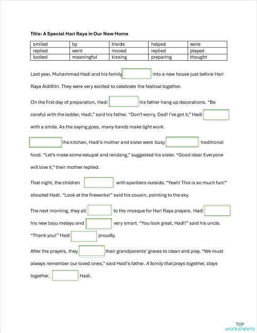 Cloze Passage 2. Interactive worksheet | TopWorksheets